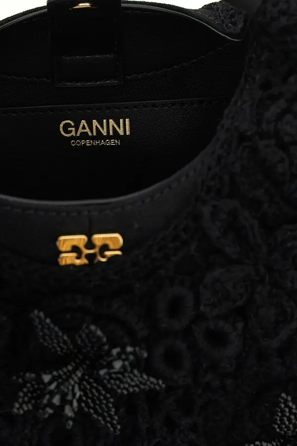 GANNI Crochet Hobo Handbag - Black