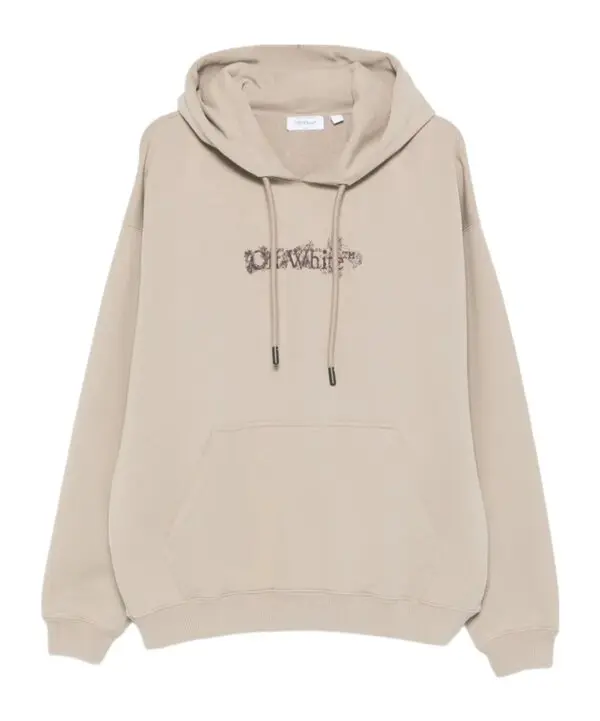 Off-White Long Sleeve Hooded Sweatshirt With Graphic Detail - Nude