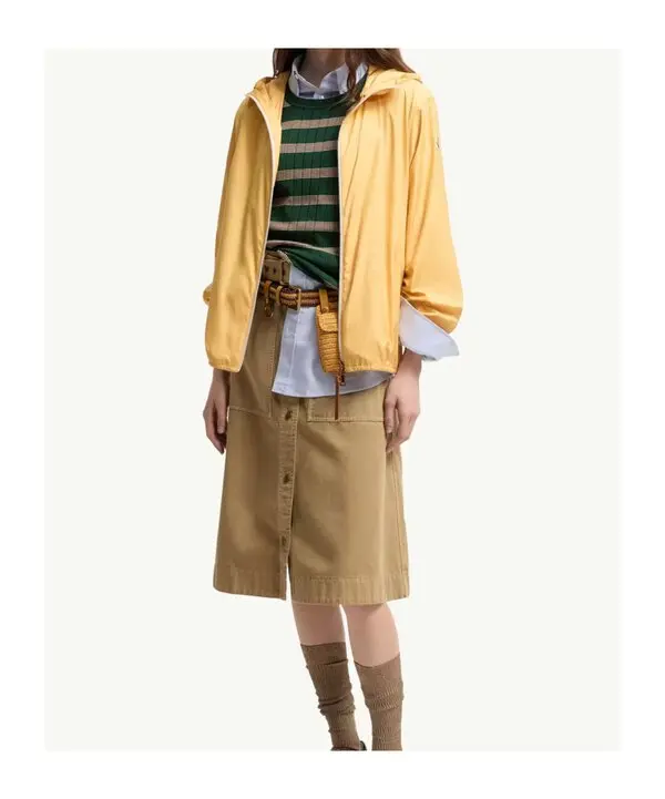 Moncler Zip-up Hooded Jacket With Logo Patch - Yellow