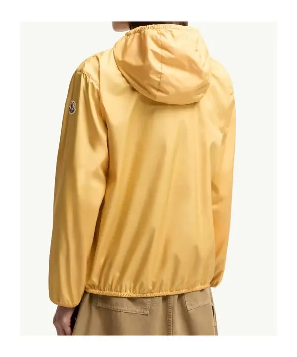 Moncler Zip-up Hooded Jacket With Logo Patch - Yellow