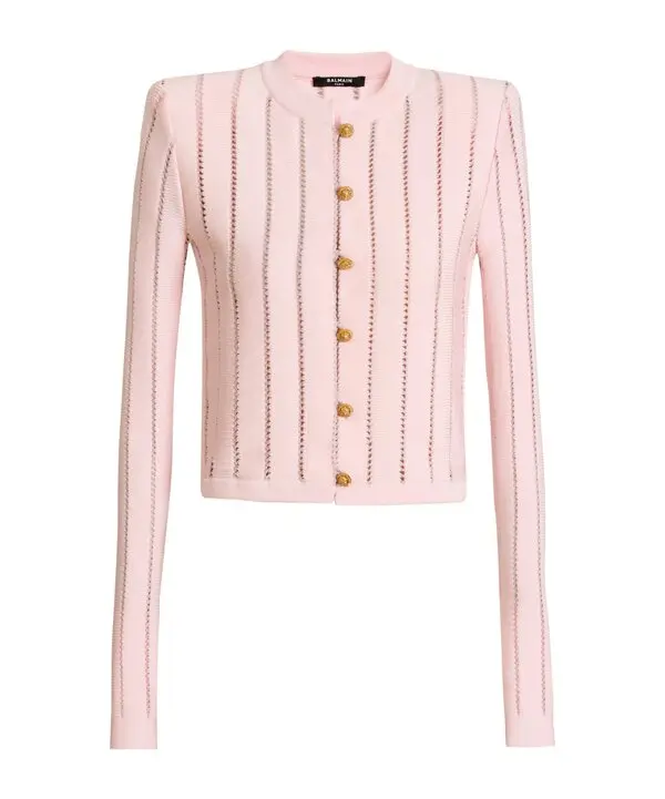 Balmain Cropped Fléchage Knit Cardigan - Pink