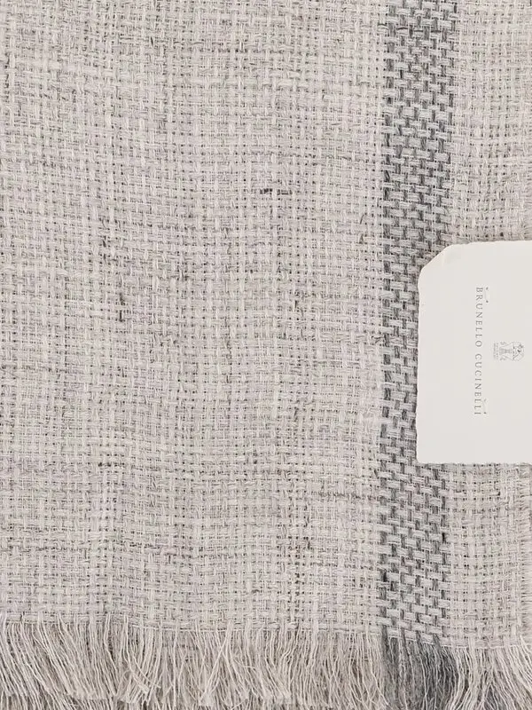 Brunello Cucinelli Embroidered Fringed Scarf - Gray