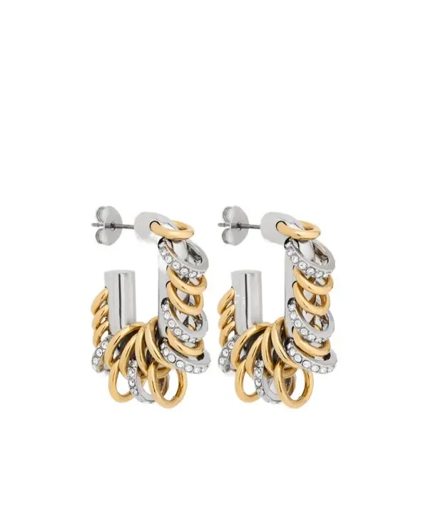 Rabanne Small Punk Xl Link Earrings In Bicolor Silver And Gold - Yellow