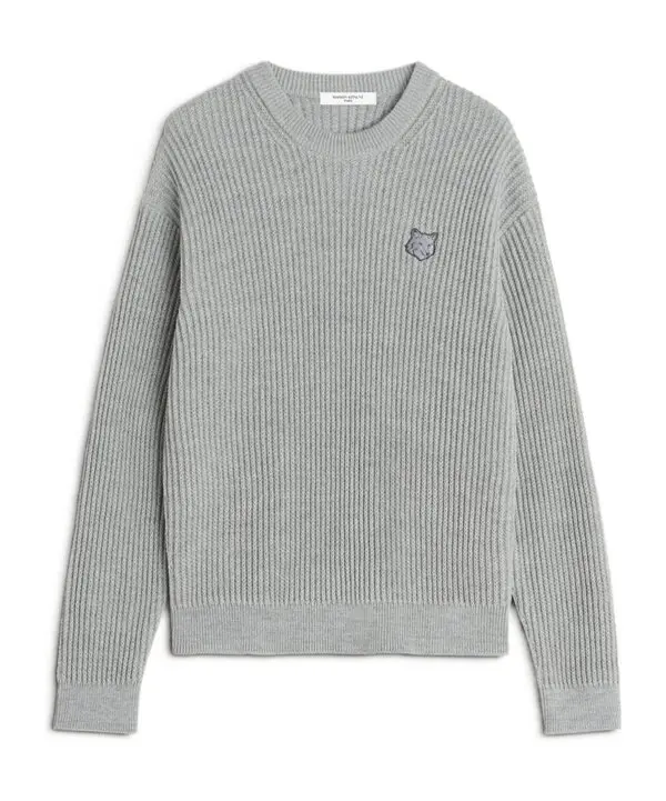 Maison Kitsuné Long Sleeve Knitwear With Embroidered Fox Head Patch