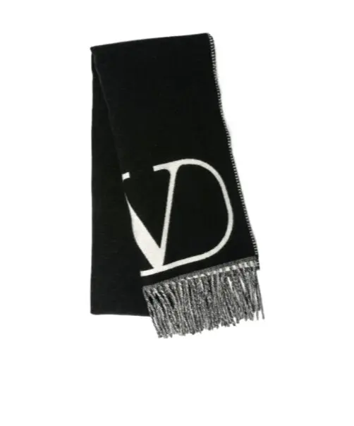Valentino Garavani Vlogo Fringed Edge Scarf - Black