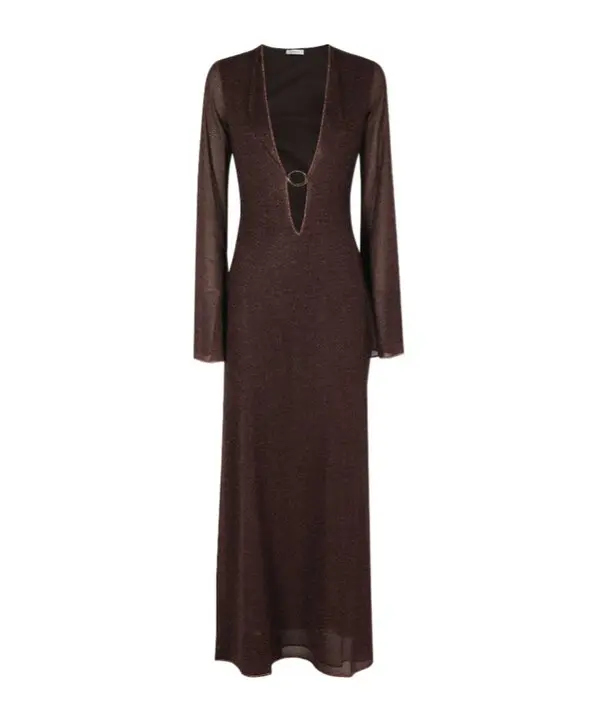 Oseree Long-sleeved V-neck Maxi Dress