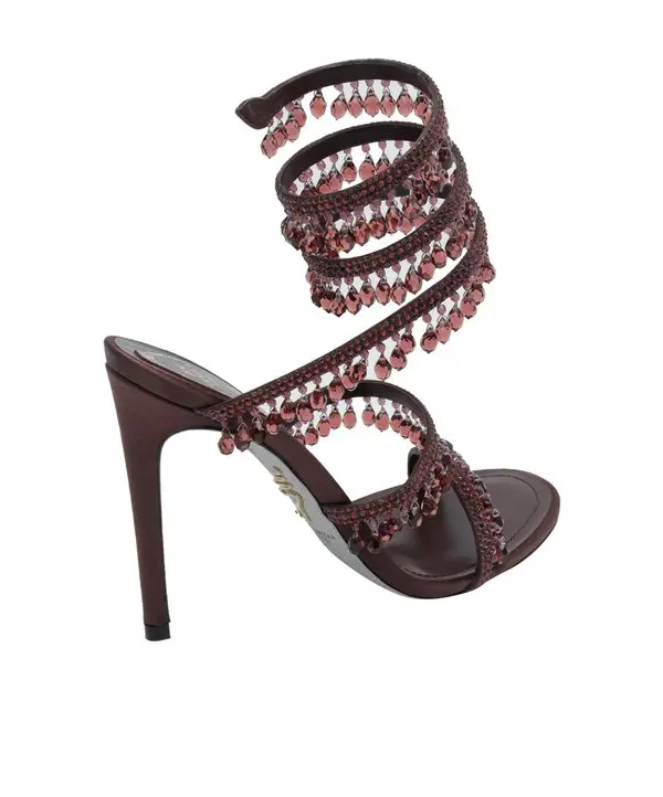 Rene Caovilla Chandelier Embellished Spiral Ankle Strap Stiletto Sandals