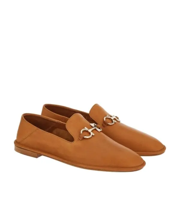 FERRAGAMO Gancini Buckled Loafers - Brown