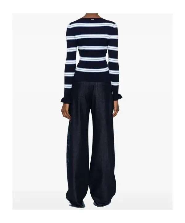 TWINSET Striped Knitted Sweater With Ruffled Cuffs