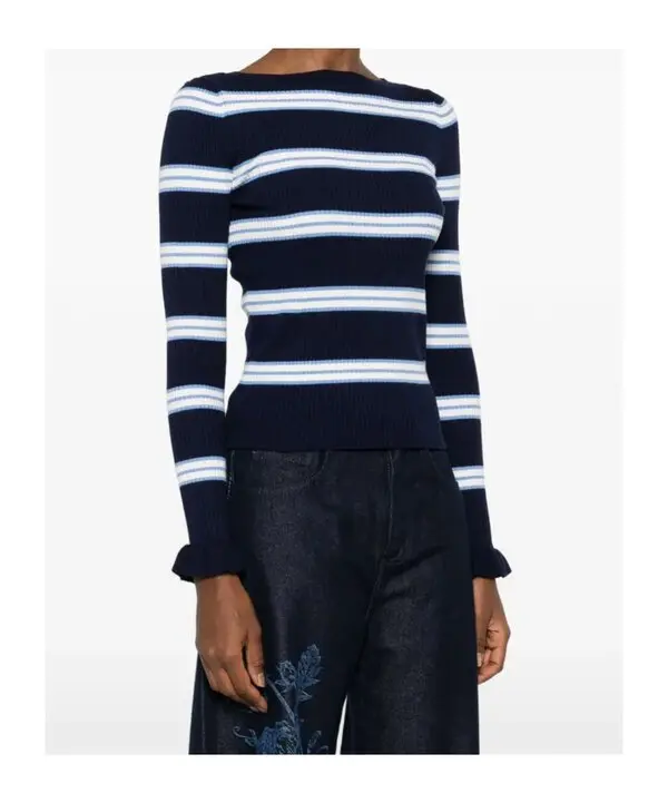 TWINSET Striped Knitted Sweater With Ruffled Cuffs - No