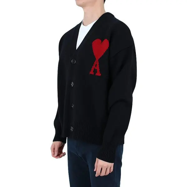 Ami V-neck Cardigan With Heart Logo