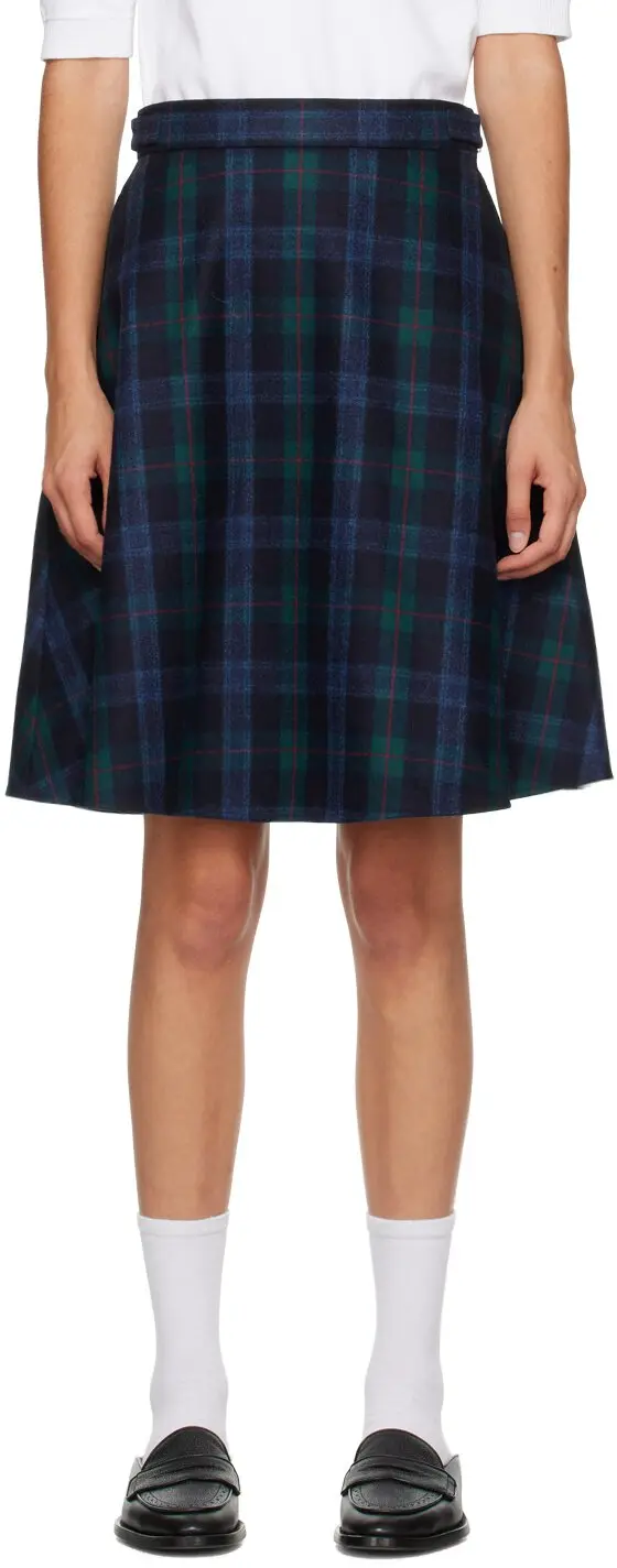 Thom Browne Checked A-line Skirt - Blue
