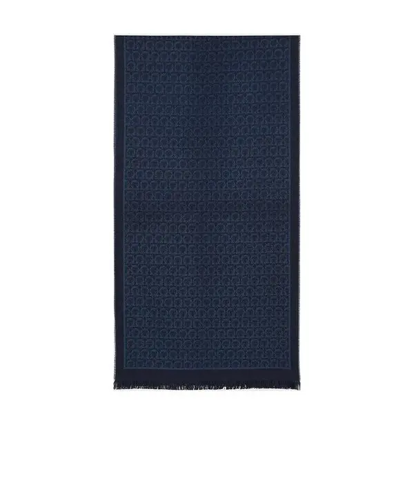 FERRAGAMO Gancini-jacquard Wool Scarf - Black
