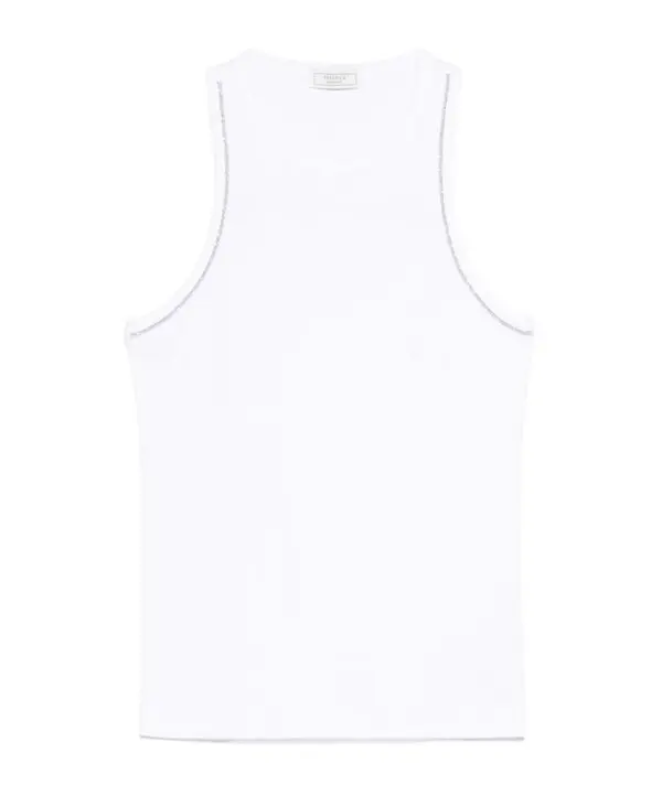 Peserico Beaded Trim Sleeveless Crewneck Top - White