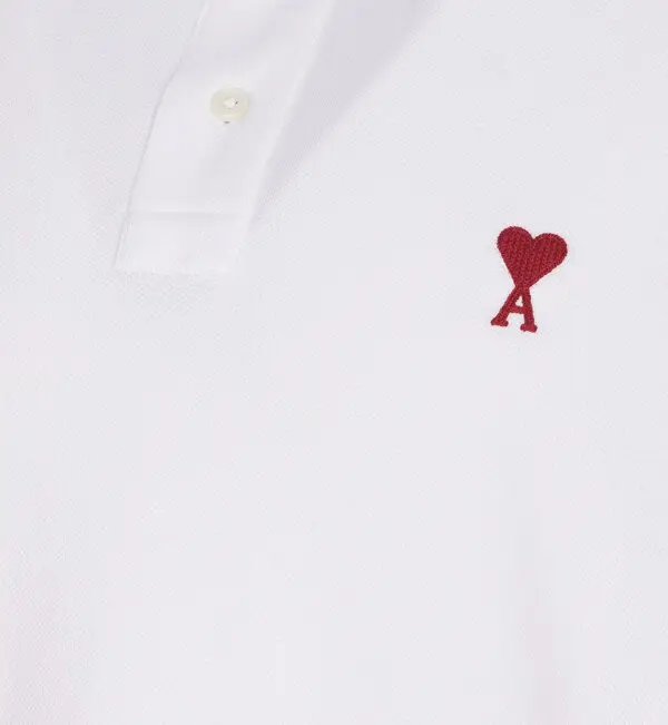 AMI Paris Heart-embroidered Polo Shirt - White