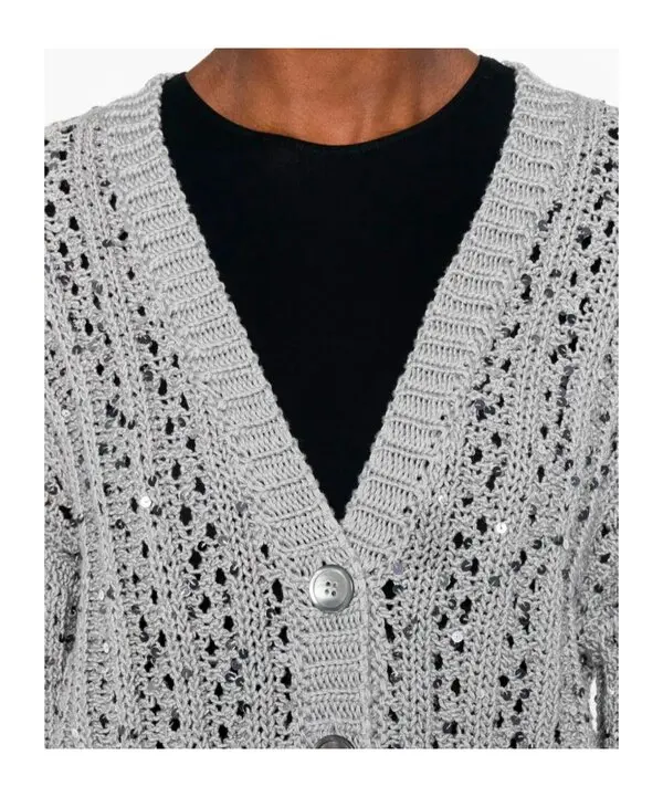 Peserico Sequin Button Cardigan - Gray
