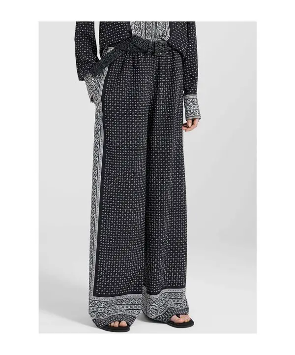 Ermanno Scervino Bandana Print Silk Palazzo Trousers - Black