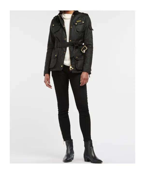 Barbour Logo Patch Belted Waxed Jacket