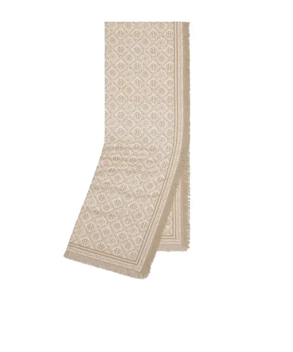 Tory Burch Monogram-print Frayed Scarf