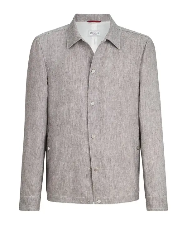 Brunello Cucinelli Linen And Hemp Diagonal Outerwear Jacket - Light Brown