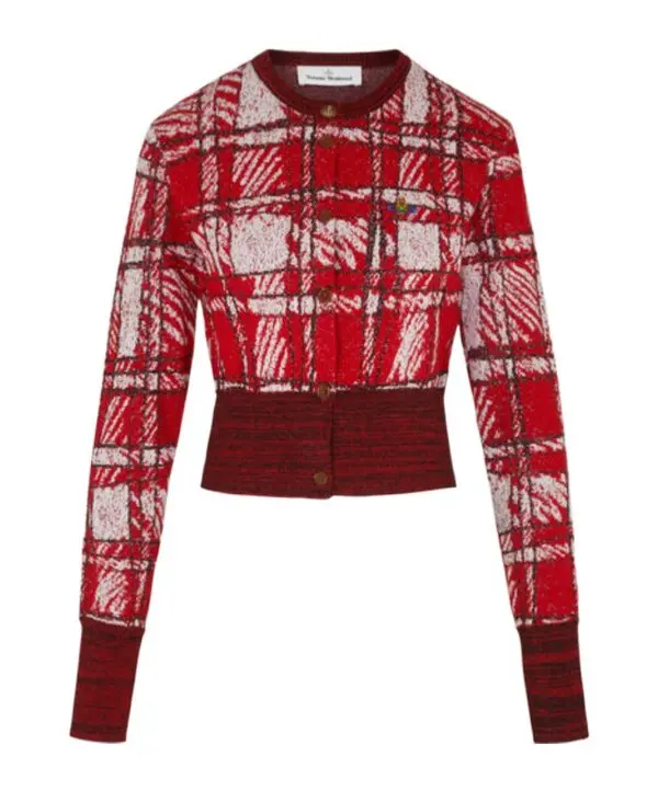 VIVIENNE WESTWOOD Scribble Check Cropped Cardigan - Red
