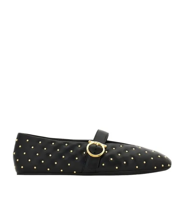 FERRAGAMO Studded Gancini Buckle Ballet Flat