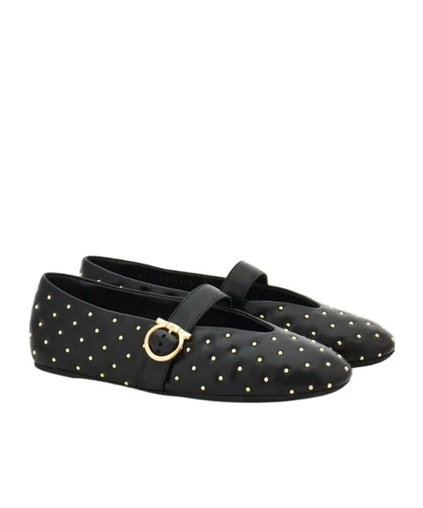FERRAGAMO Studded Gancini Buckle Ballet Flat
