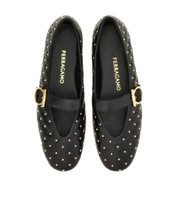 FERRAGAMO Studded Gancini Buckle Ballet Flat