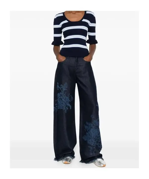 TWINSET Striped Knit Top With Flared Cuffs