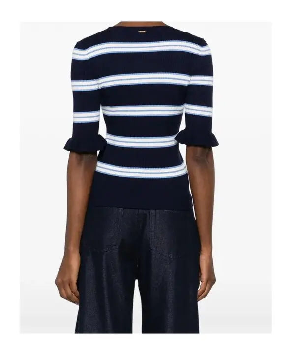 TWINSET Striped Knit Top With Flared Cuffs