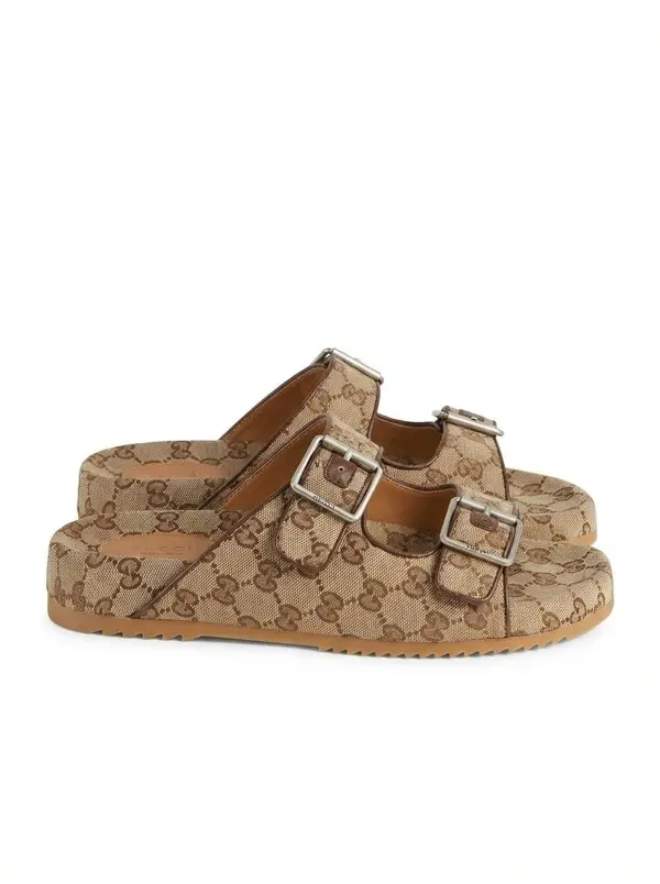 Gucci Gg Canvas Slide Sandals With Buckles