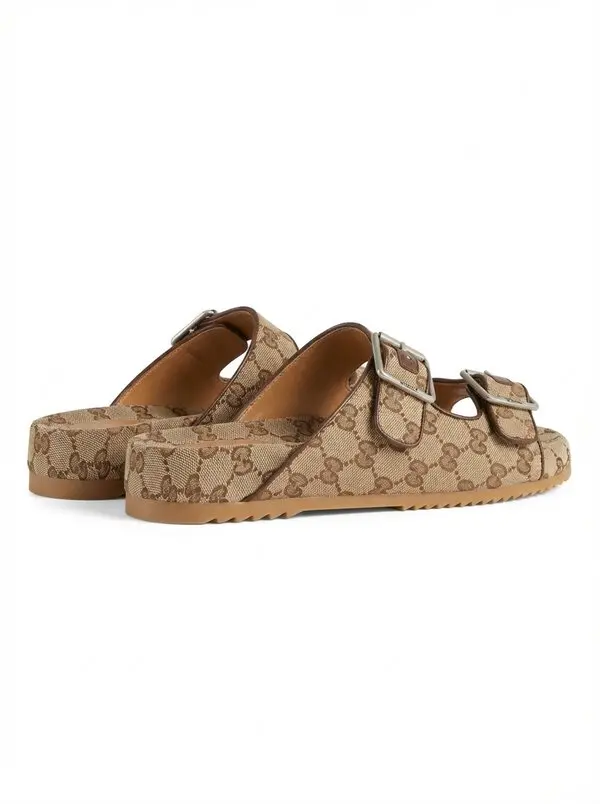 Gucci Gg Canvas Slide Sandals With Buckles