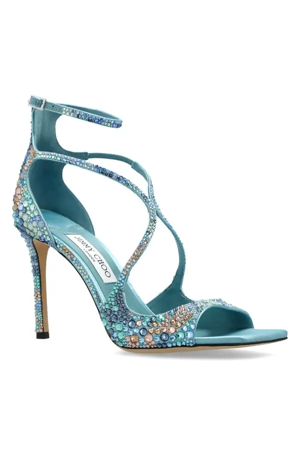 JIMMY CHOO Azia Crystal Strap Heeled Sandals