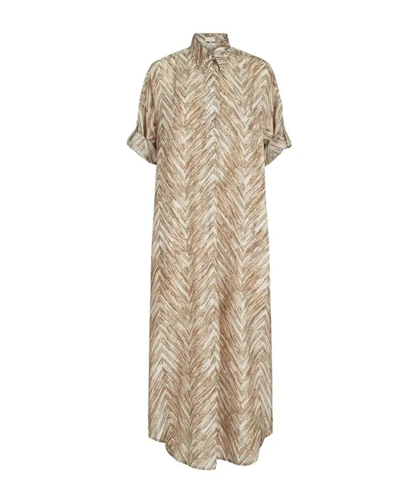 Brunello Cucinelli Chevron-print Silk Shirt Dress - Nude