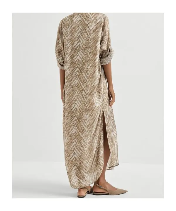 Brunello Cucinelli Chevron-print Silk Shirt Dress - Nude
