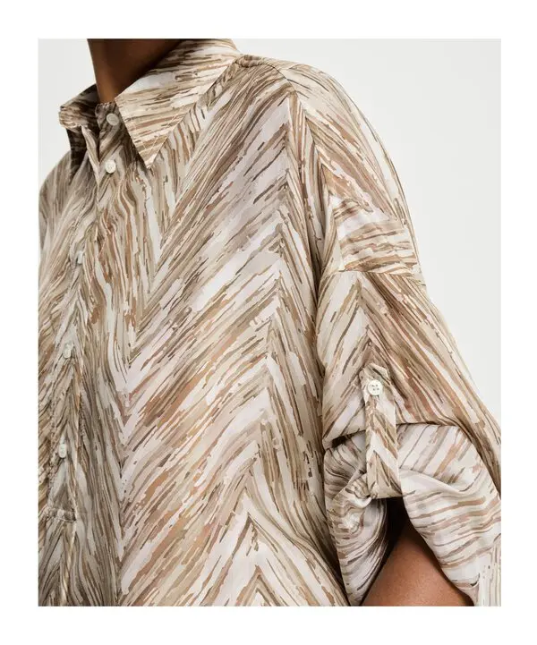 Brunello Cucinelli Chevron-print Silk Shirt Dress - Nude