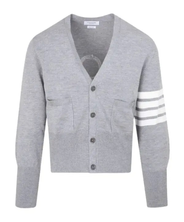 Thom Browne 4-bar Stripe V-neck Cardigan - Light Gray