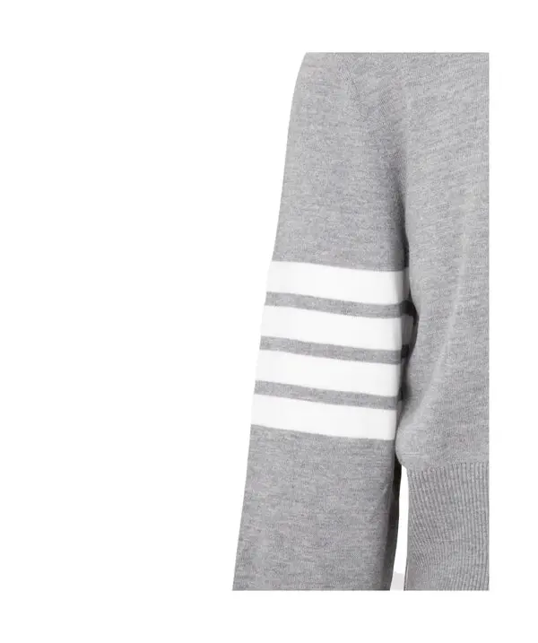Thom Browne 4-bar Stripe V-neck Cardigan - Light Gray