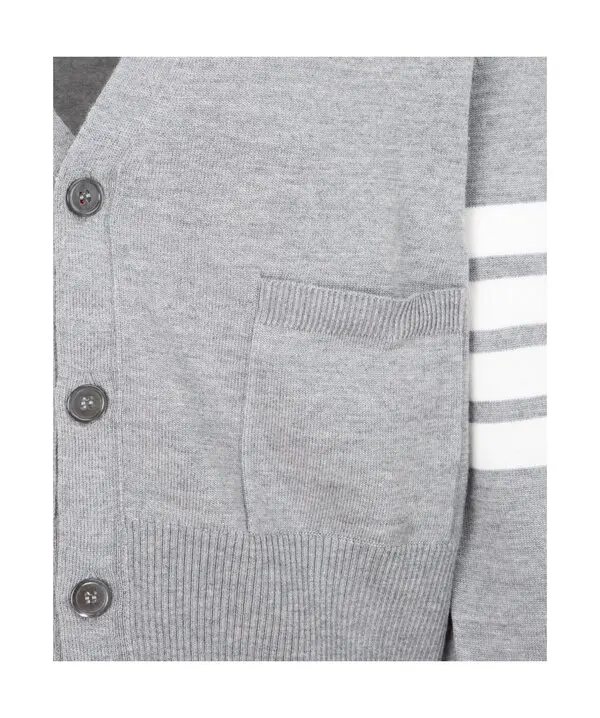 Thom Browne 4-bar Stripe V-neck Cardigan - Light Gray