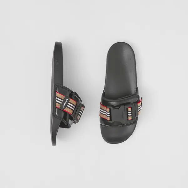 Burberry Icon Stripe Buckled Slides
