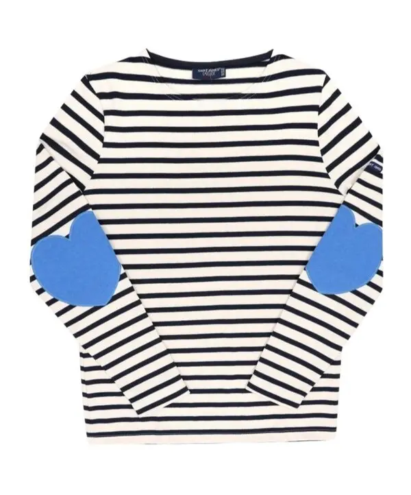 Saint James Striped Long Sleeve T-shirt With Heart Elbow Patches - Blue