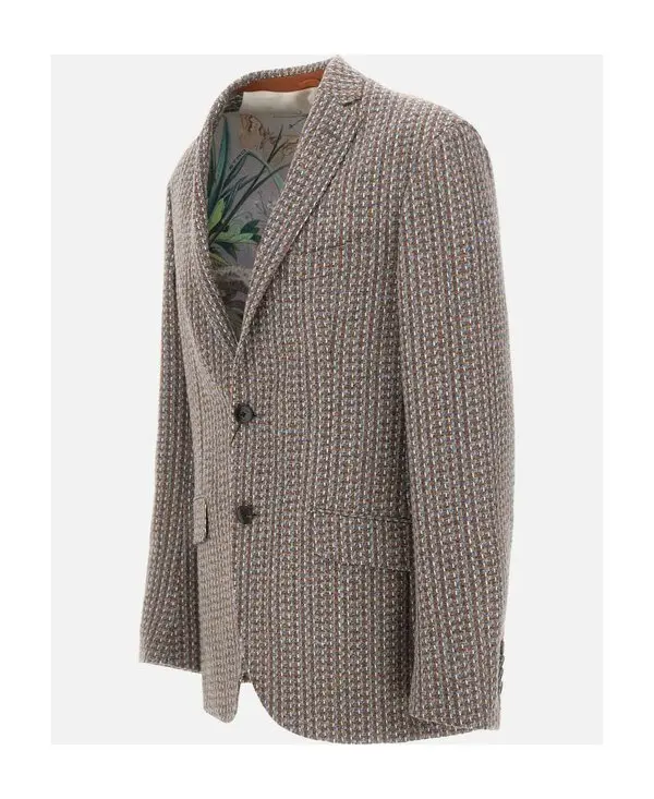 Etro Mixed Wool Jacket With Pond Print Lining - Multicolor