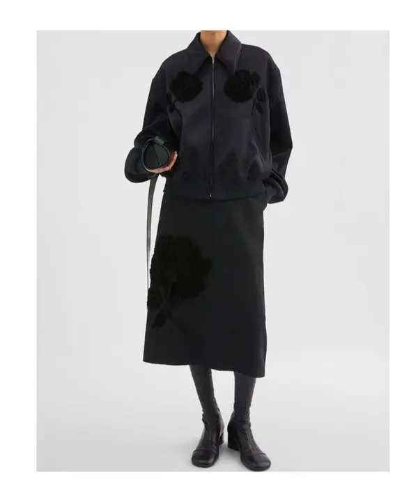 JIL SANDER Duchess Satin Jacket With Floral Appliqu