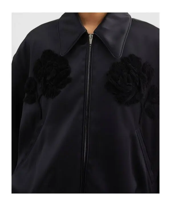 JIL SANDER Duchess Satin Jacket With Floral Appliqu