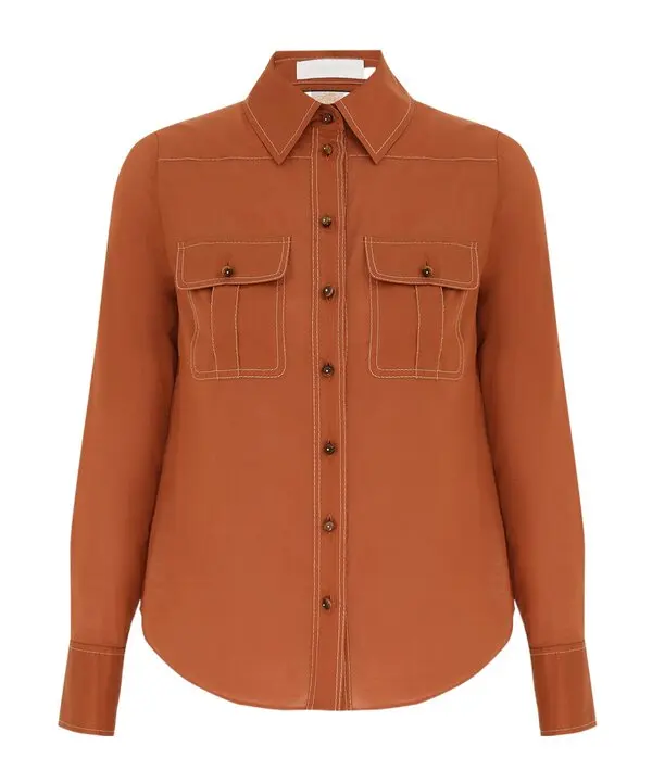 Zimmermann Collared Long Sleeve Shirt With Flap Chest Pockets