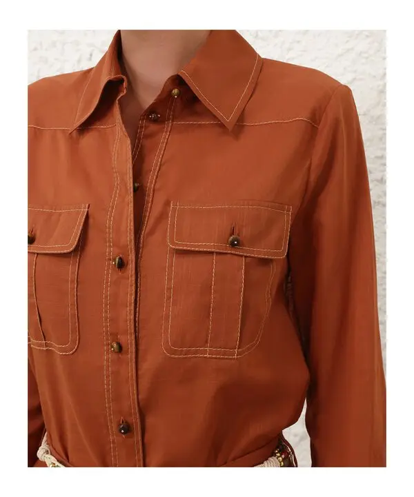 Zimmermann Collared Long Sleeve Shirt With Flap Chest Pockets