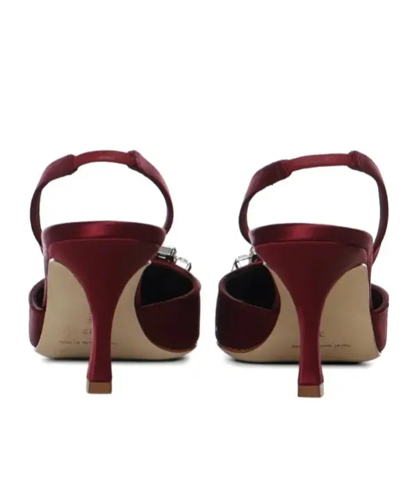 Manolo Blahnik Jewel Embellished Slingback Heeled Pumps - Dark Red