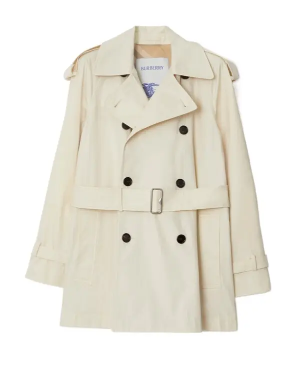 Burberry Double Breasted Belted Trench Coat - White