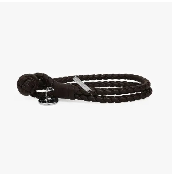 Bottega Veneta Braided Leather Bracelet With Logo Plaque