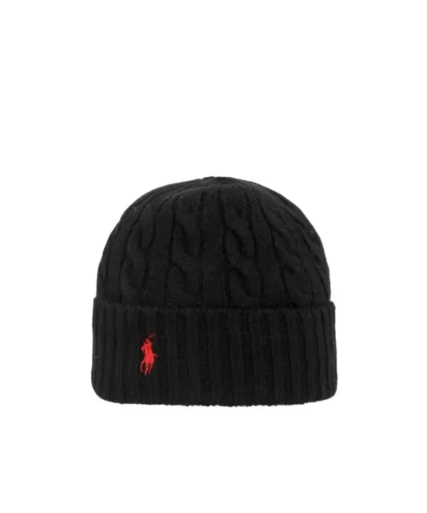 Polo Ralph Lauren Knitted Beanie With Pony Motif - Black
